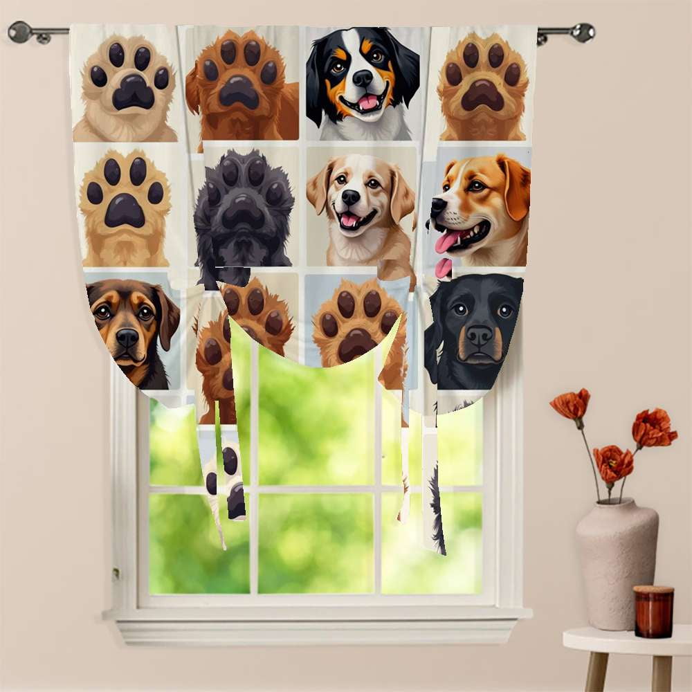 Dog Paws And Faces Pattern Window Curtain for Living Room Roman Curtain ...