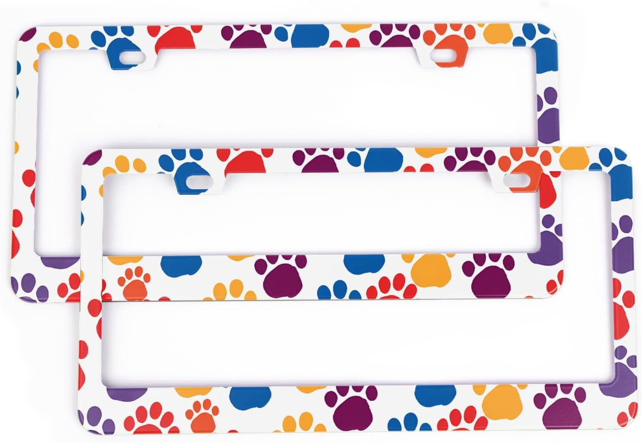 Dog Paws License Plate Frame - Cute Animal Footprint Print License ...