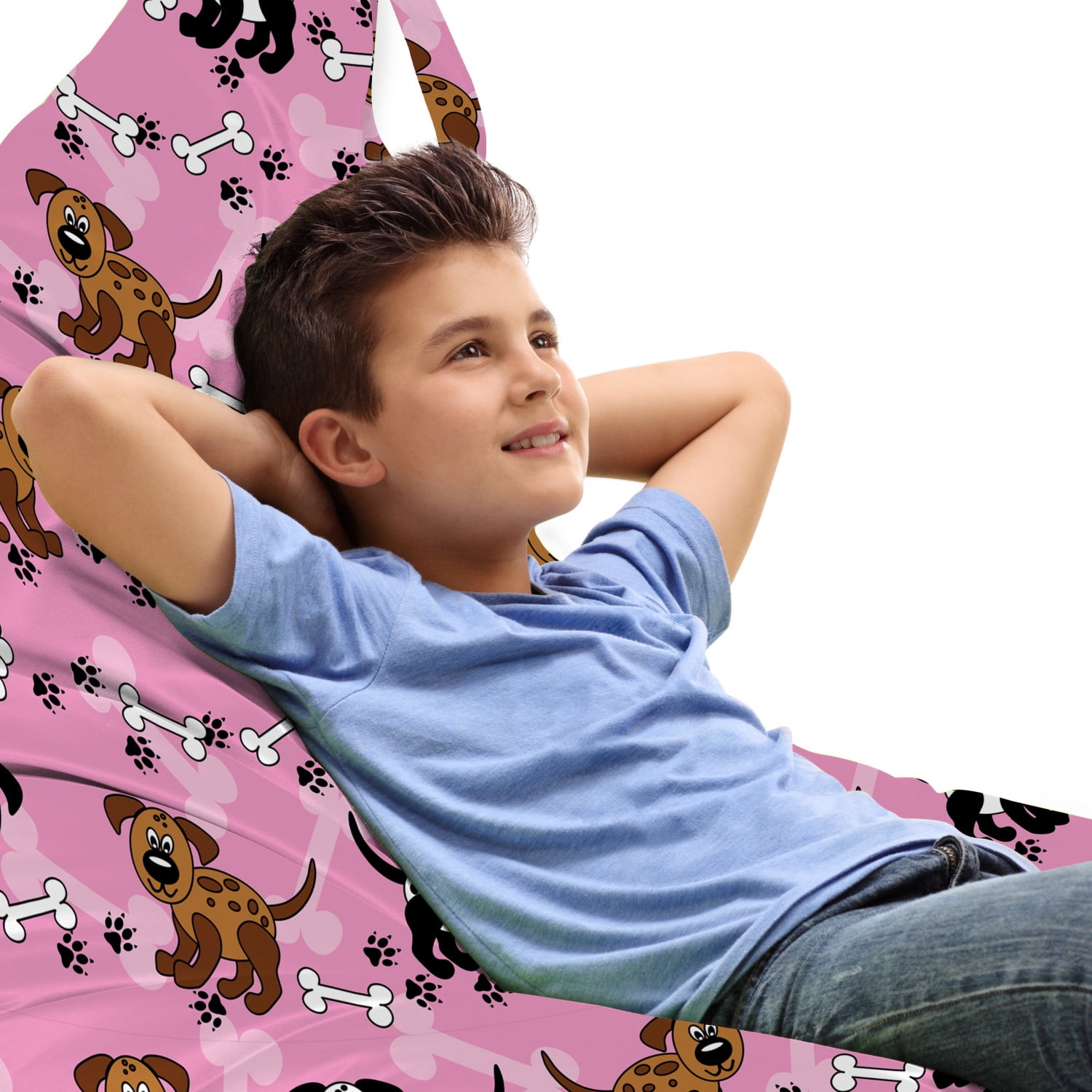 Dog Paws Lounger Chair Bag, Cartoon Style Spotted Doggy and Bones in ...