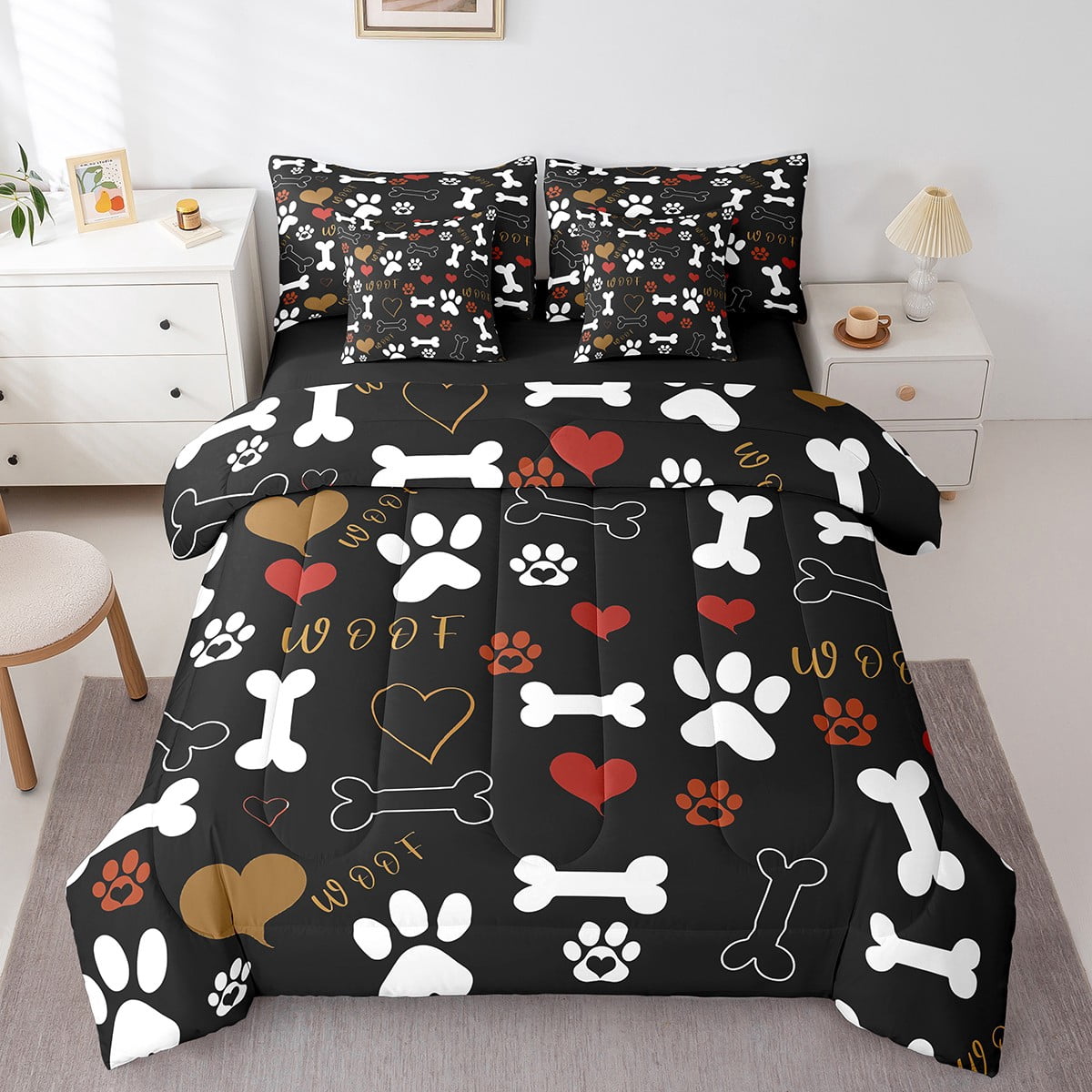 Dog Paws Print Bedding Comforter Sets 7pcs Animal Theme Bed in a Bag ...