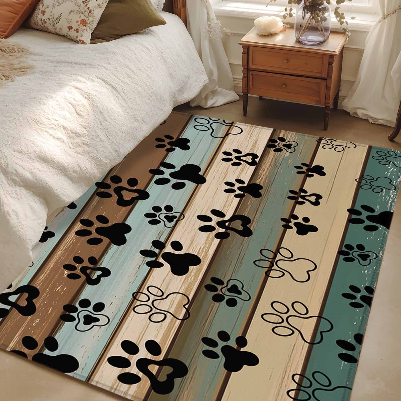 Dog Paws Printed Area Rugs 3x5 for Living Room, Vintage Teal Brown ...