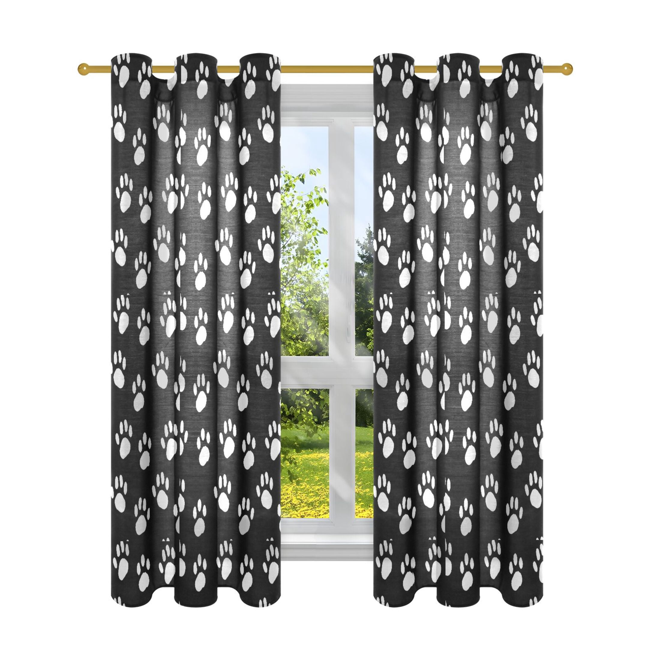 Dog Paws Sheer Curtains 2 Panels Set Grommet Drapes for Bedroom Living ...