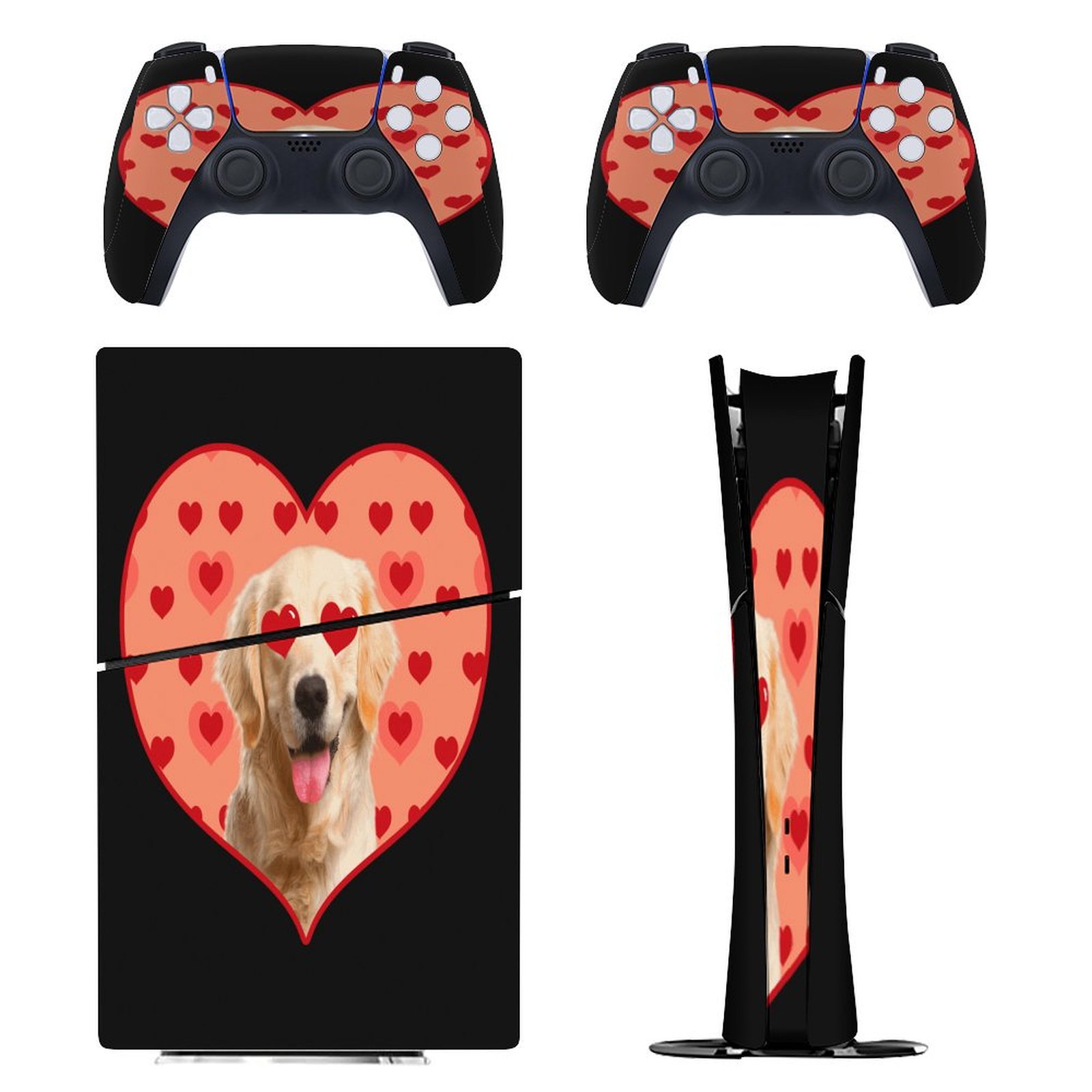 Dog Peach Heart Love PS5/PS5 Slim Digital Disc Skin Sticker For Console ...
