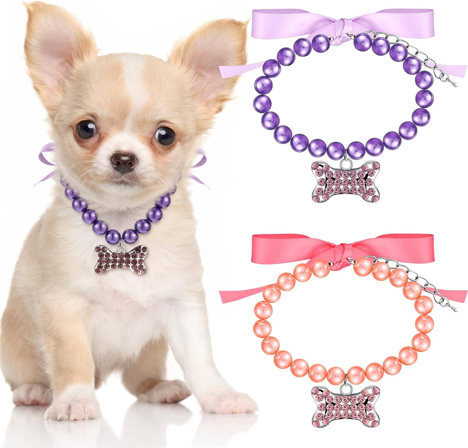 Dog Pearl Necklace Adjustable Fancy Pearls Jewelry with Bling ...