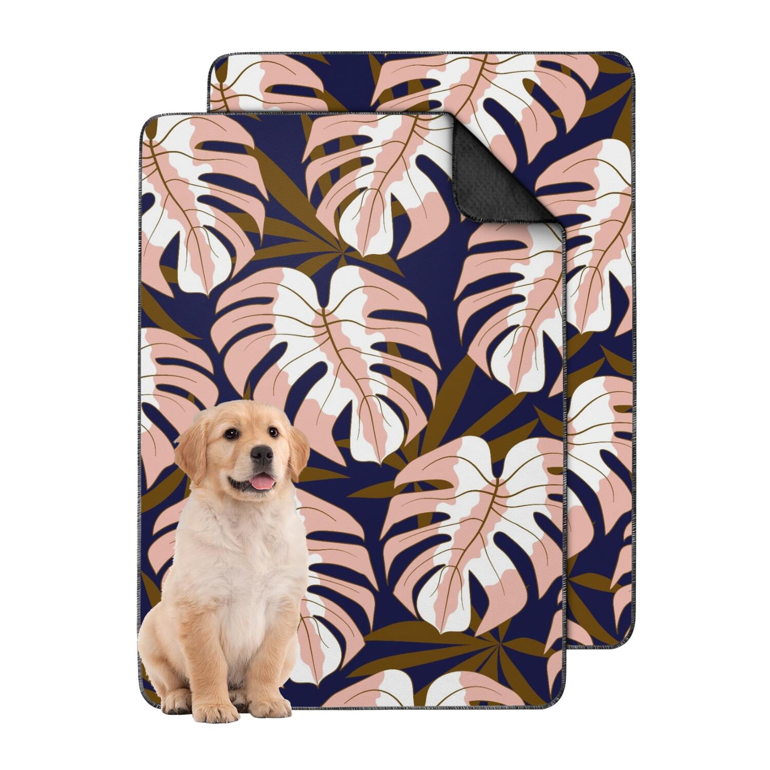 Dog Pee Mats Reusable Tropical Leaves, Washable Non-Skid Absorbent Mat ...