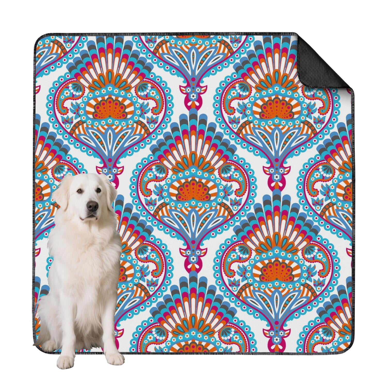 Dog Pee Pads for Floors 72"x72", Paisley Washable Reusable Non-Slip ...
