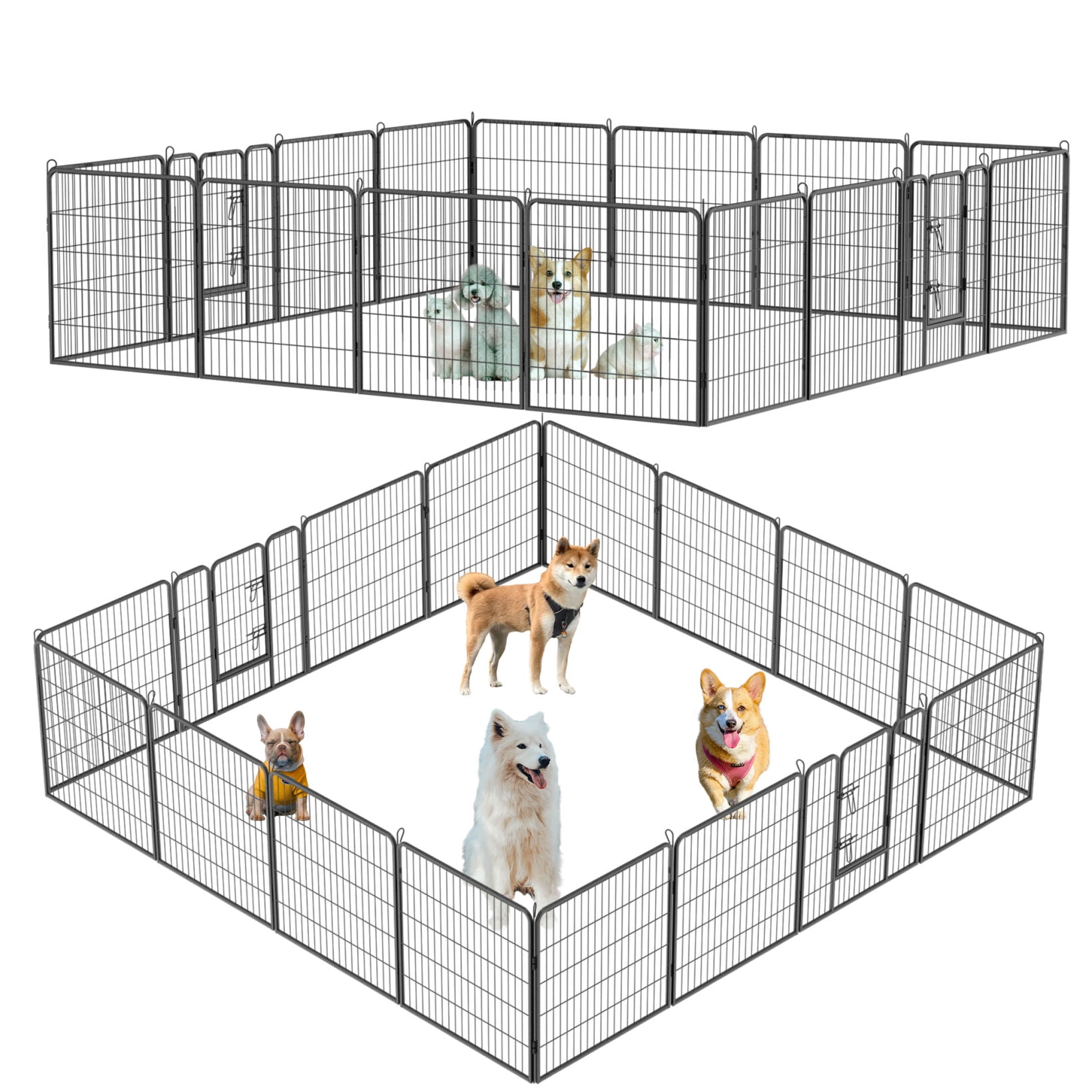 Dog Pens Outdoor 32" Height Foldable16 Panels Heavy Duty Metal Portable ...