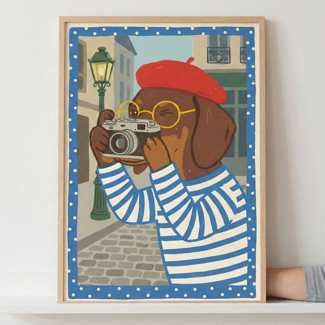 Dog Photographer Holding Vintage Camera Wall Art Dachshund Beret Decor ...