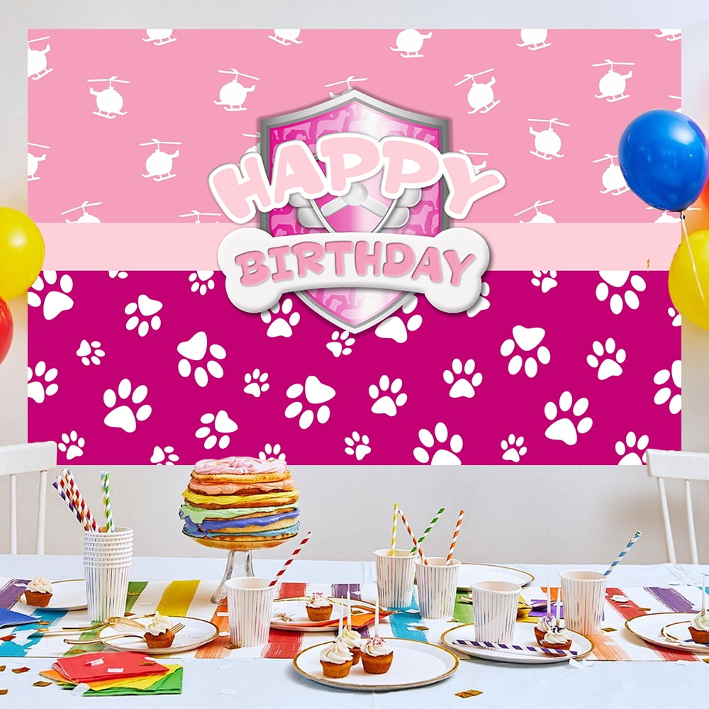 Dog Pink Paw Theme Party Backdrop, Dog Pink Theme Party Decorations ...