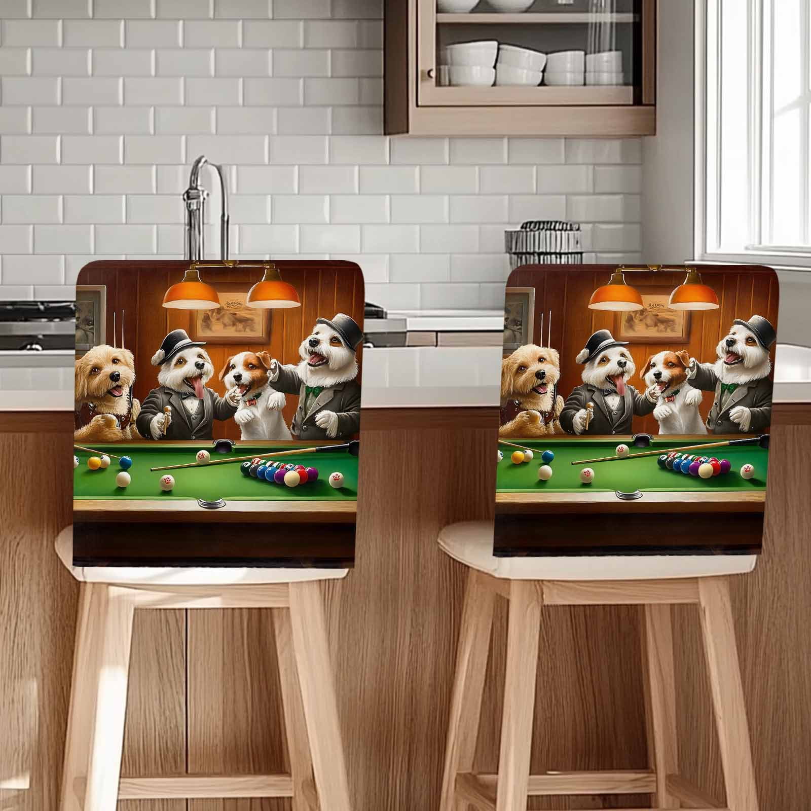 Dog Playing Billiards Chair Covers Set of 1 Funny Animal Chair Back ...