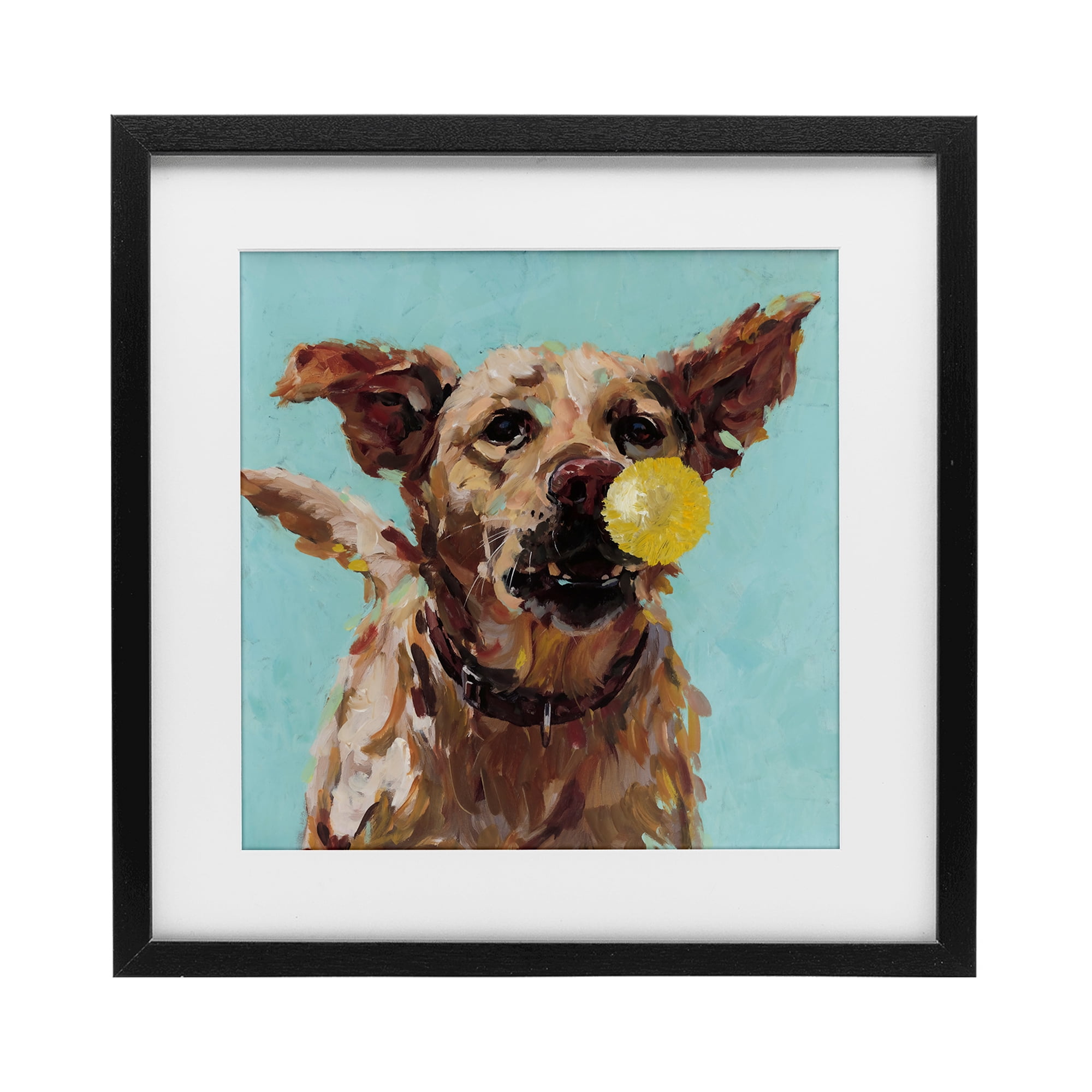 Dog Playing with Ball Black Framed Print Under Glass, design by Studio ...