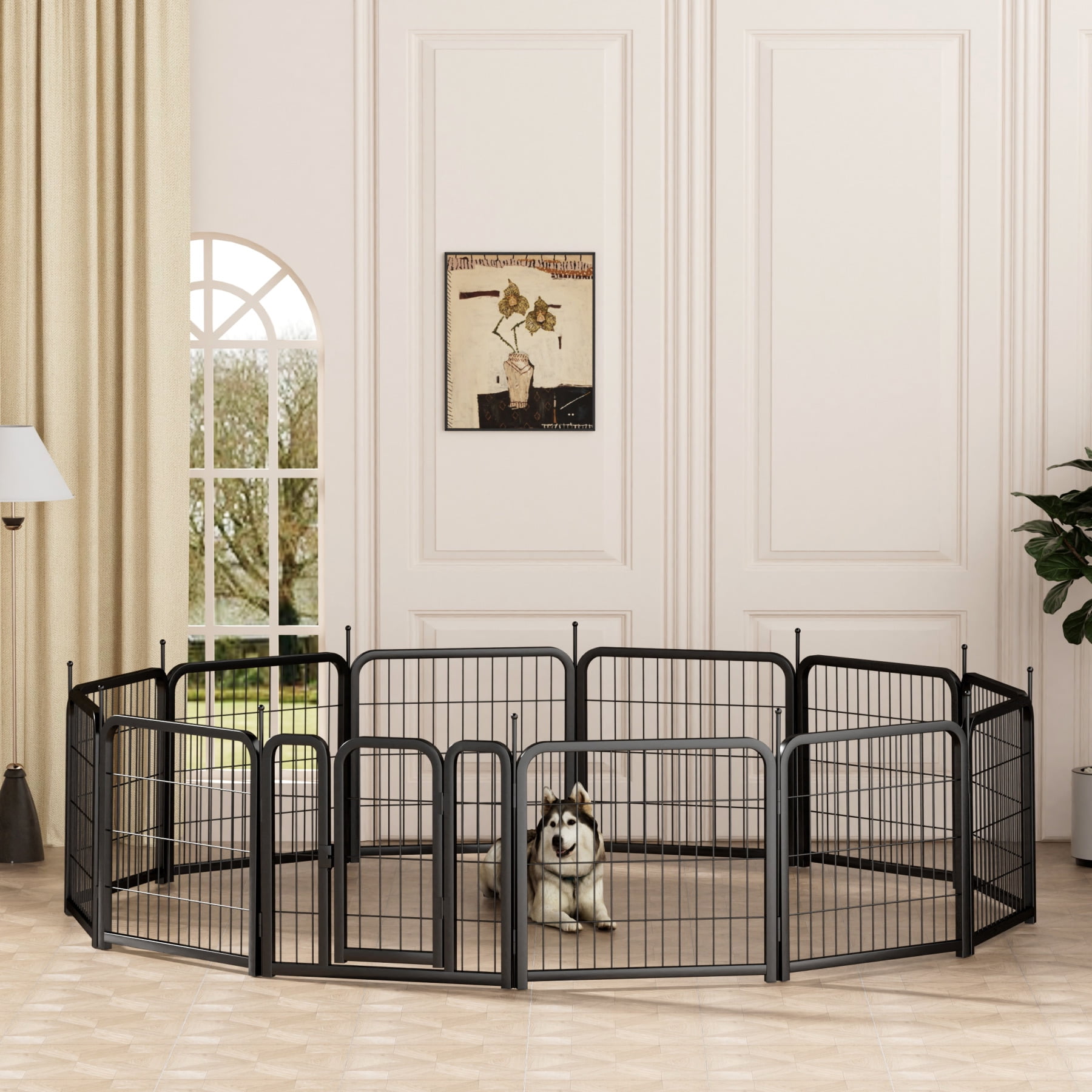 Dog Playpen, 24" 12 Panels Dogs Barrier Fence with Door, Heavy Duty Pet ...