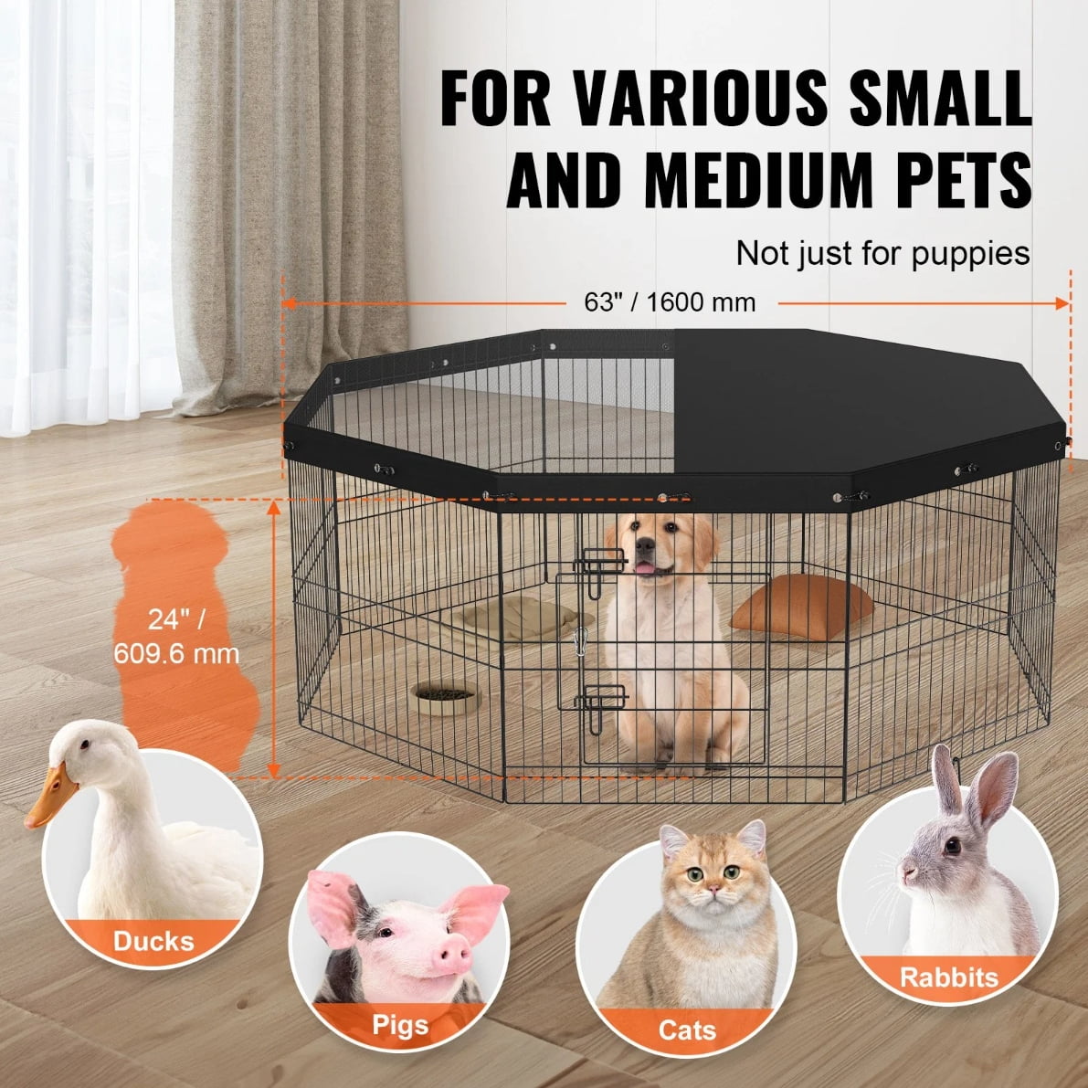 Dog Playpen, 8 Panels Foldable Metal Dog Exercise Pen with Top Cover ...