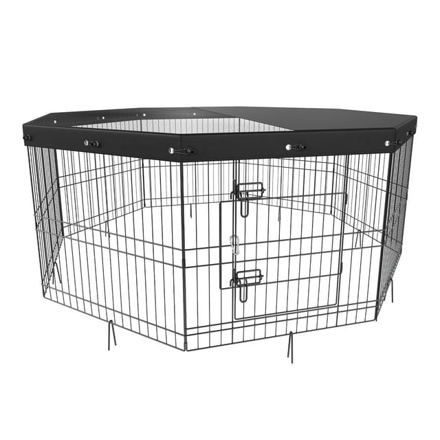Dog Playpen, 8 Panels Foldable Metal Dog Exercise Pen with Top Cover ...
