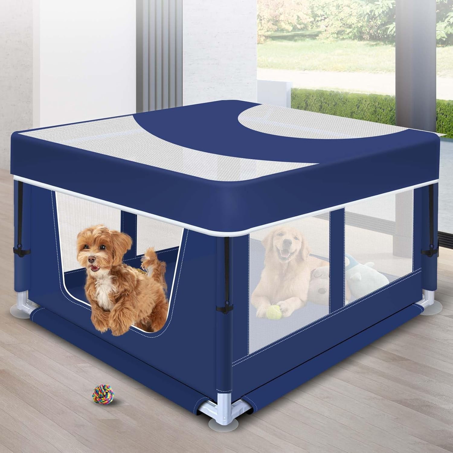 Dog Playpen with Cover, 42x42x25.6 Inches Foldable Portable Soft Puppy ...