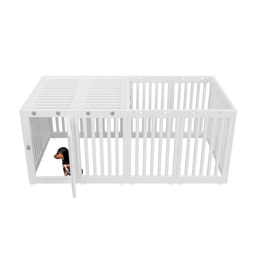 Dog Playpen with Door & Cover Top,16*Fence Panel Puppy Playpen, 2 Room ...