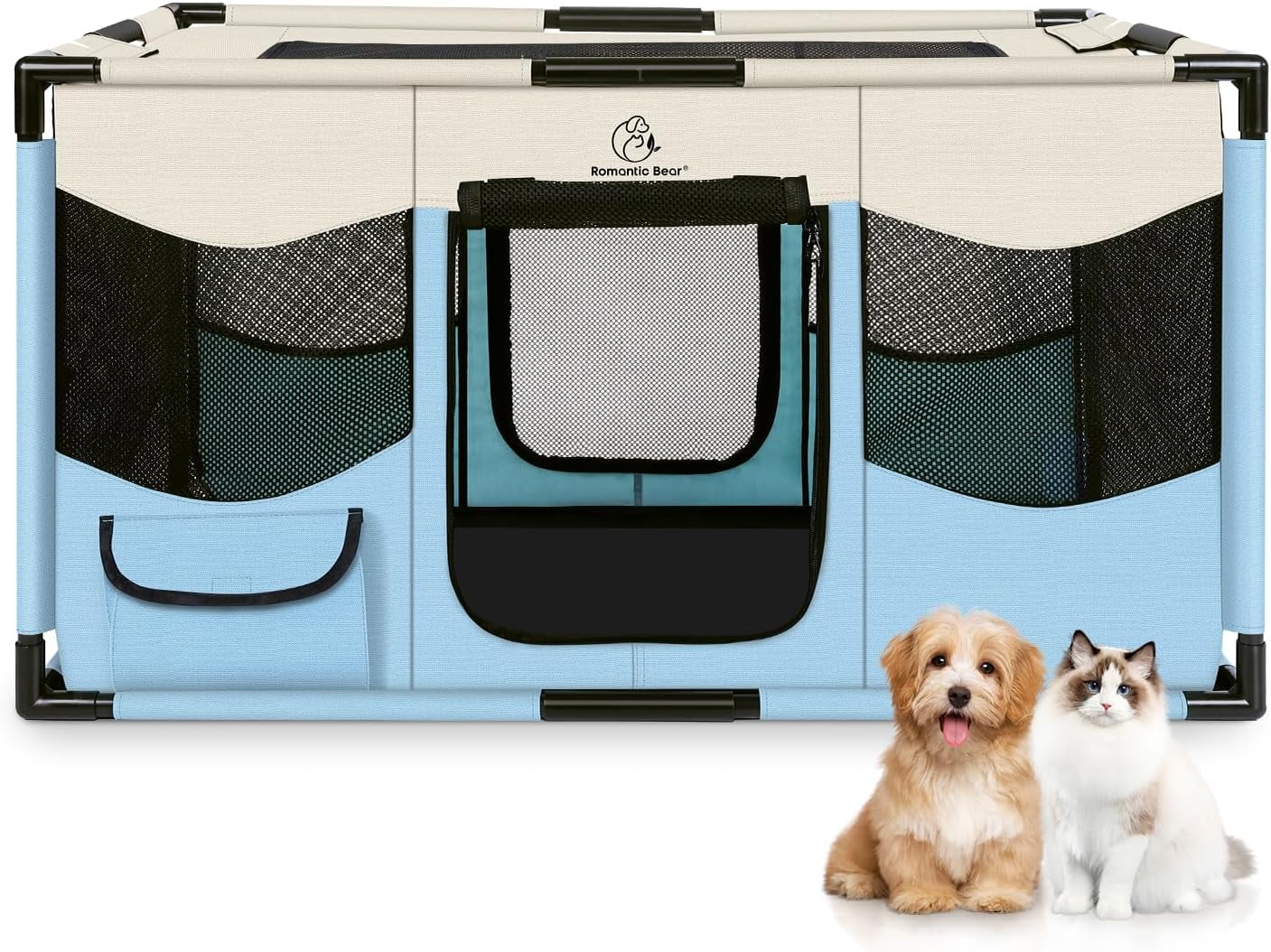 Dog Playpen,Fabric Fence, Portable Soft Cat Kennel Crate,Breathable ...