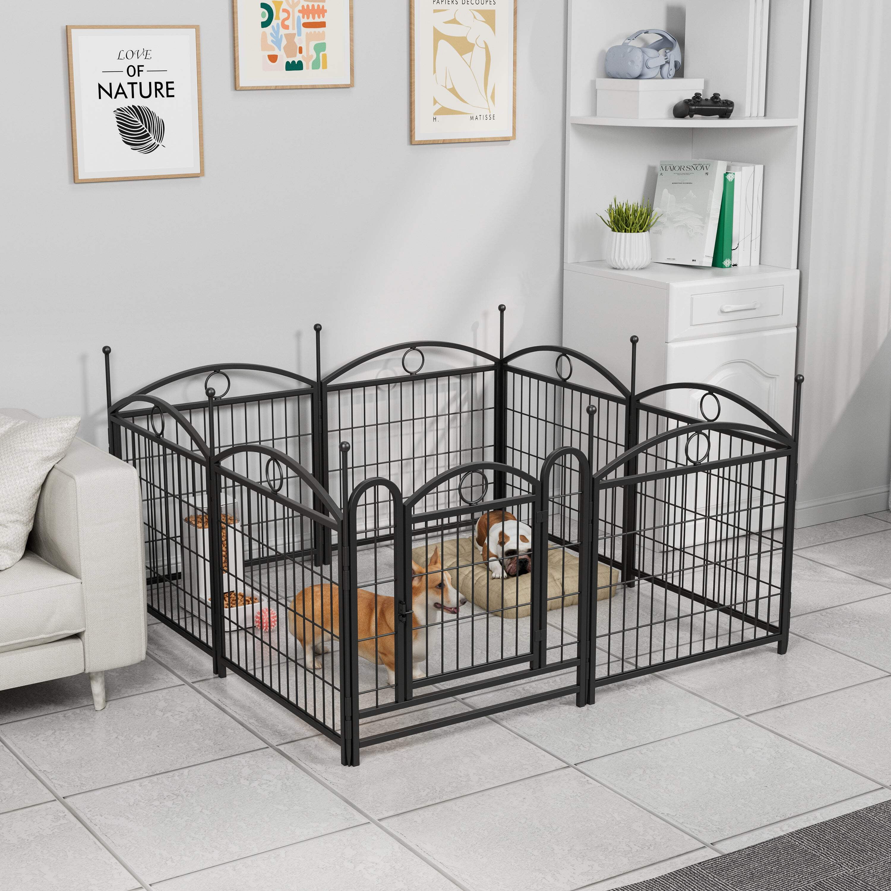 Dog Playpen Indoor 24 inch 8 Panels Metal Dog Pen Pet Dog Fence Outdoor ...