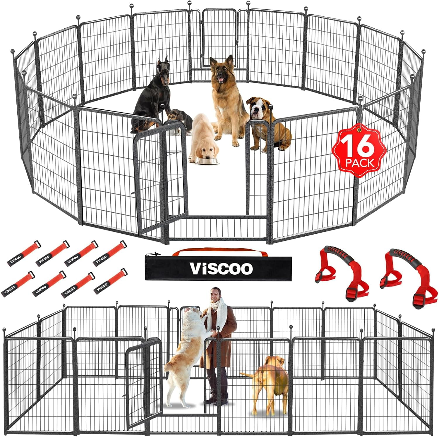 Dog Playpen Outdoor, 16 Panels 40" High Metal Dog Fence with Gate, Pet ...