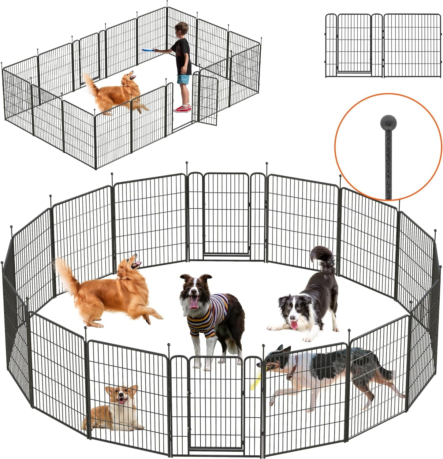 "LFCREATOR Portable Dog Playpen, 24"" Height, 16 Panels, Indoor/Outdoor ...