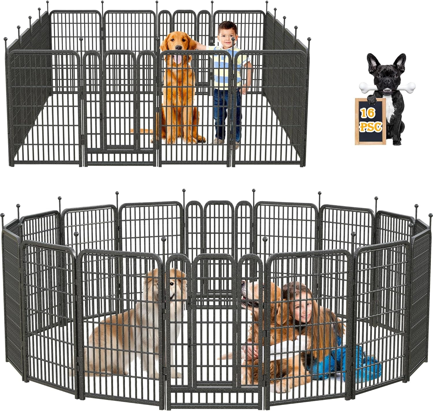 "LFCREATOR Portable Dog Playpen, 24"" Height, 16 Panel Anti-Rust ...