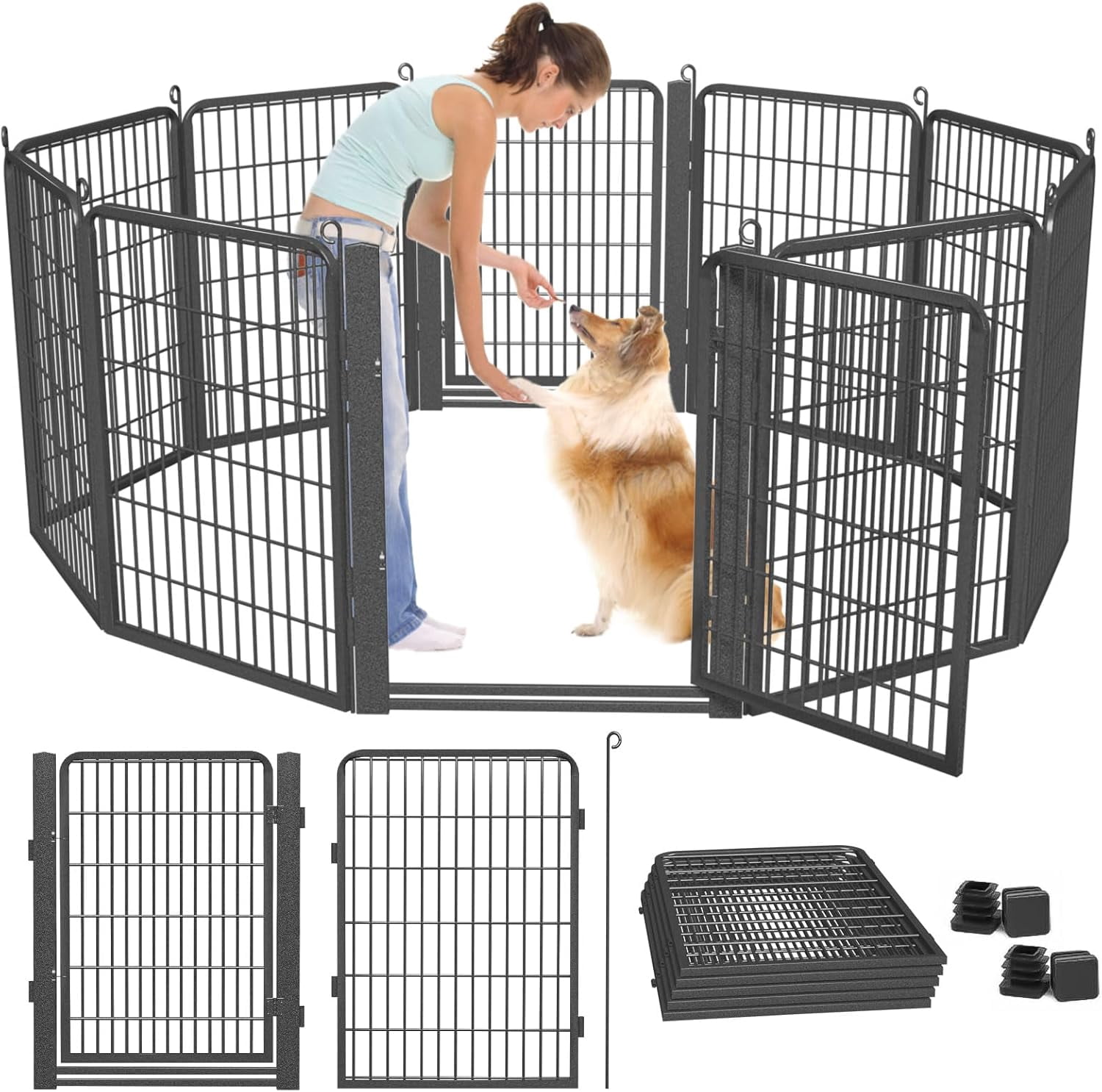 Dog Playpen Outdoor with Low Threshold Gate inch Panels Dog Play Pen ...