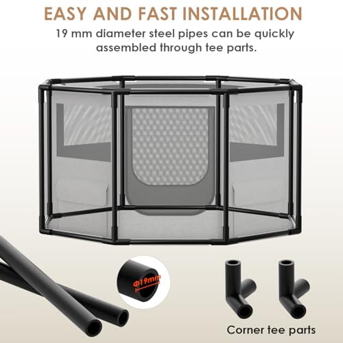 Dog Playpen, Oxford Fabric Dog Fence with Steel Pipe, Octagon Dog Crate ...
