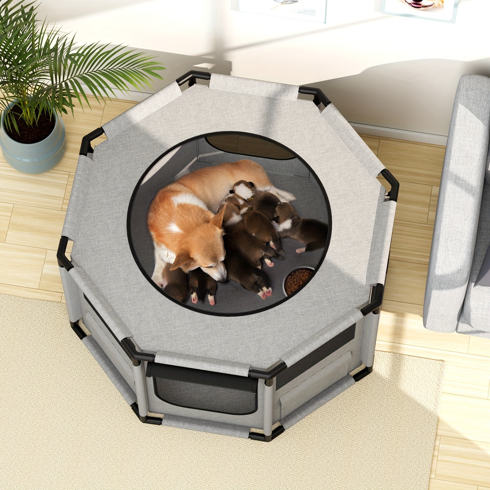 Dog Playpen, Oxford Fabric Pet Fence with PVC Pipe, Octagon Breathable ...
