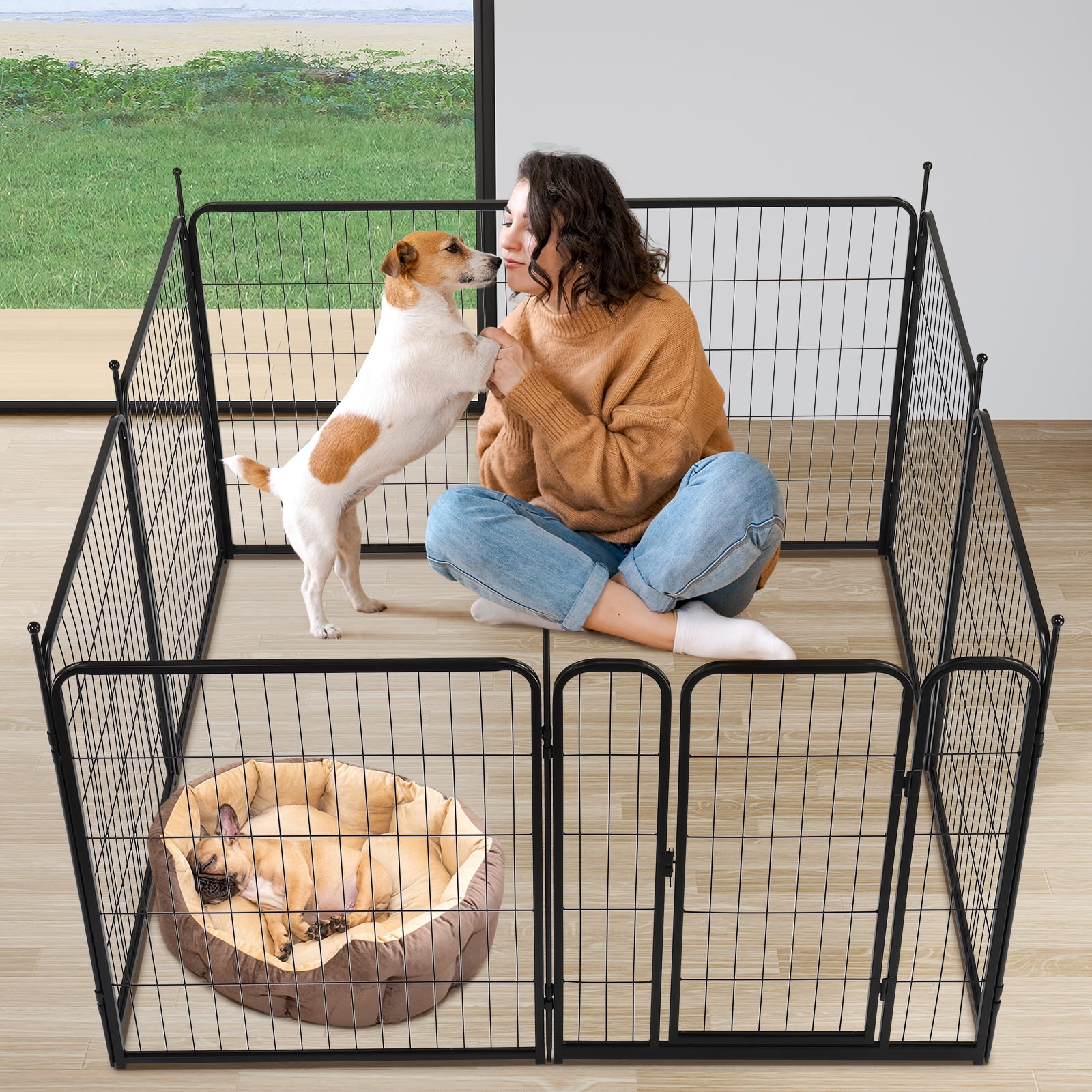 Dog Playpen Pet Dog Fence, 32" Height 8 Panels Metal Dog Pen, Outdoor ...