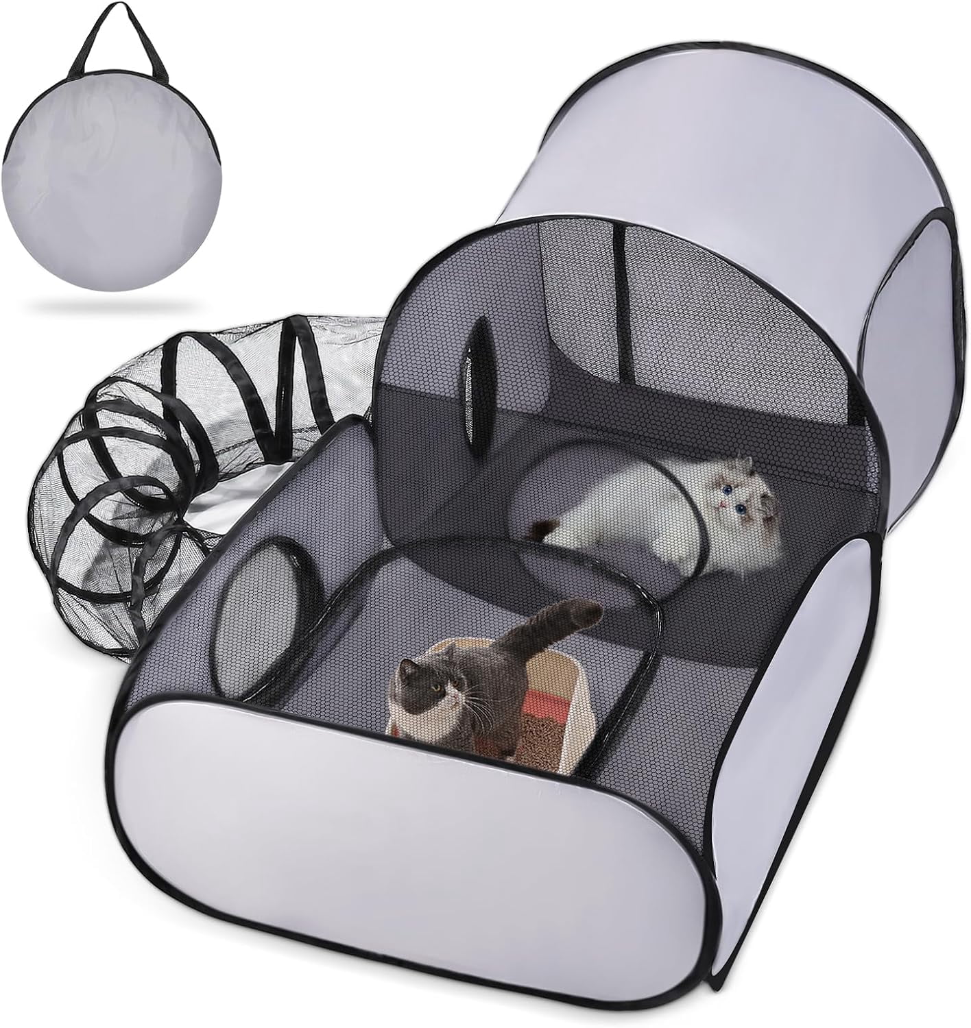 Dog Playpen with Surround Tunnel, Outdoor/Indoor Cat Playpen with ...