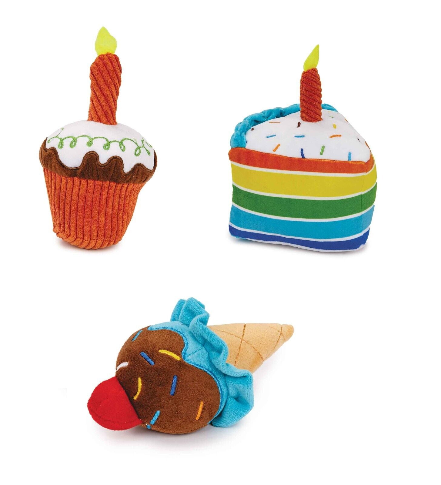 Dog Plush Sweet Treats Birthday Cake Cupcake or Ice Cream Cone Squeaker ...