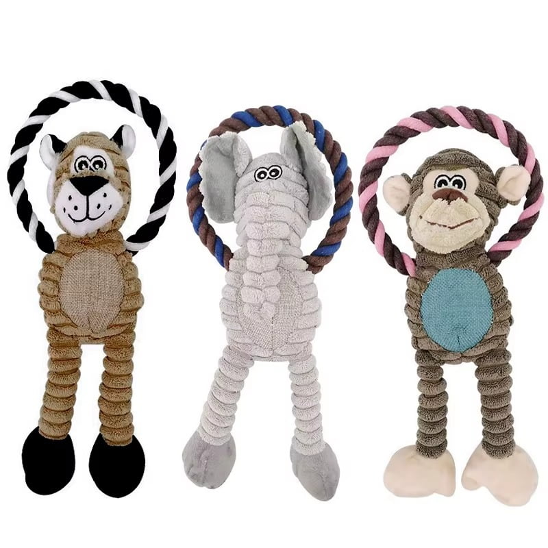 Dog Plush Toys Squeaky Animal Toys Lion Elephant Monkey Shaped Pet Chew ...
