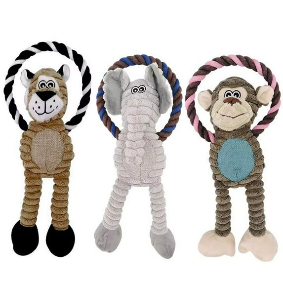 Dog Plush Toys Squeaky Animal Toys Lion Elephant Monkey Shaped Pet Chew ...