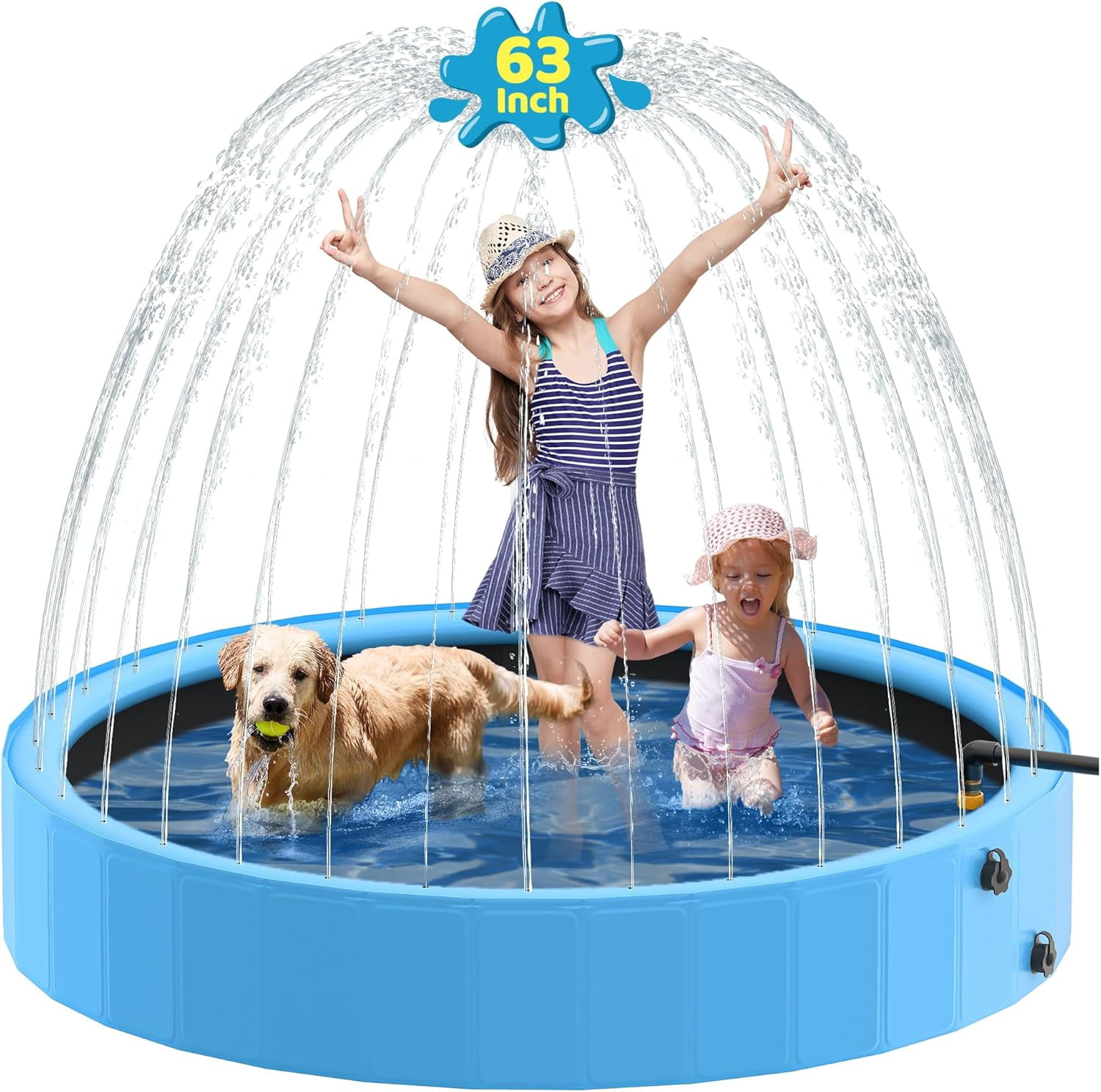 Dog Pool with Sprinkler, 79'' Foldable Dog Pools for Large Dogs, 2-in-1 ...