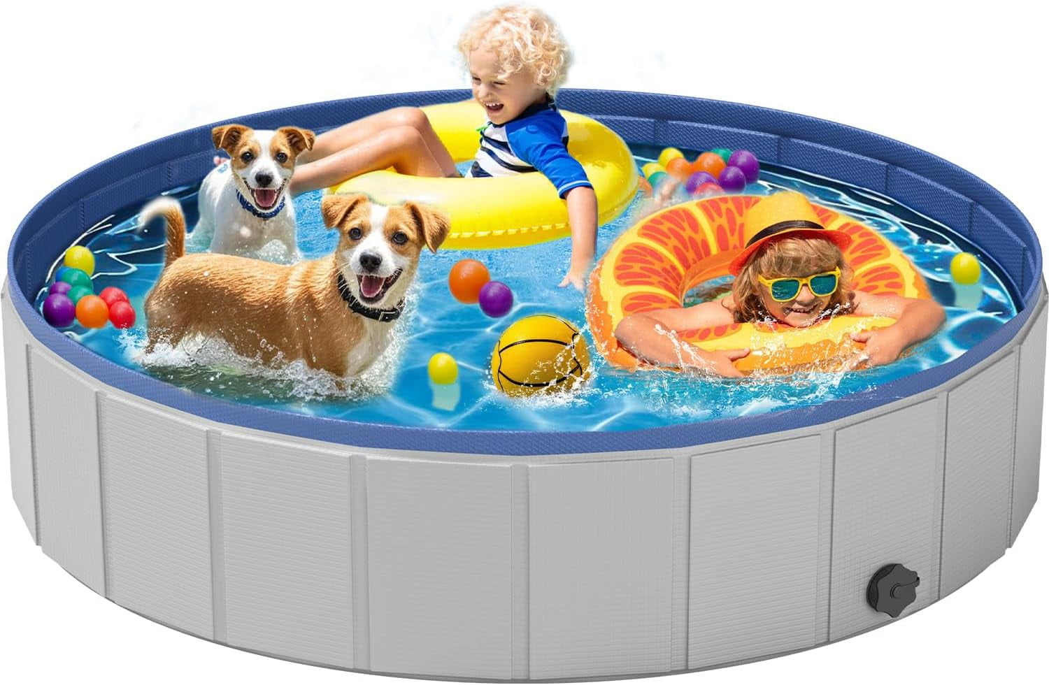 Dog Pool for Large Dogs, Foldable Plastic Pool for Dogs Slip-Resistant ...