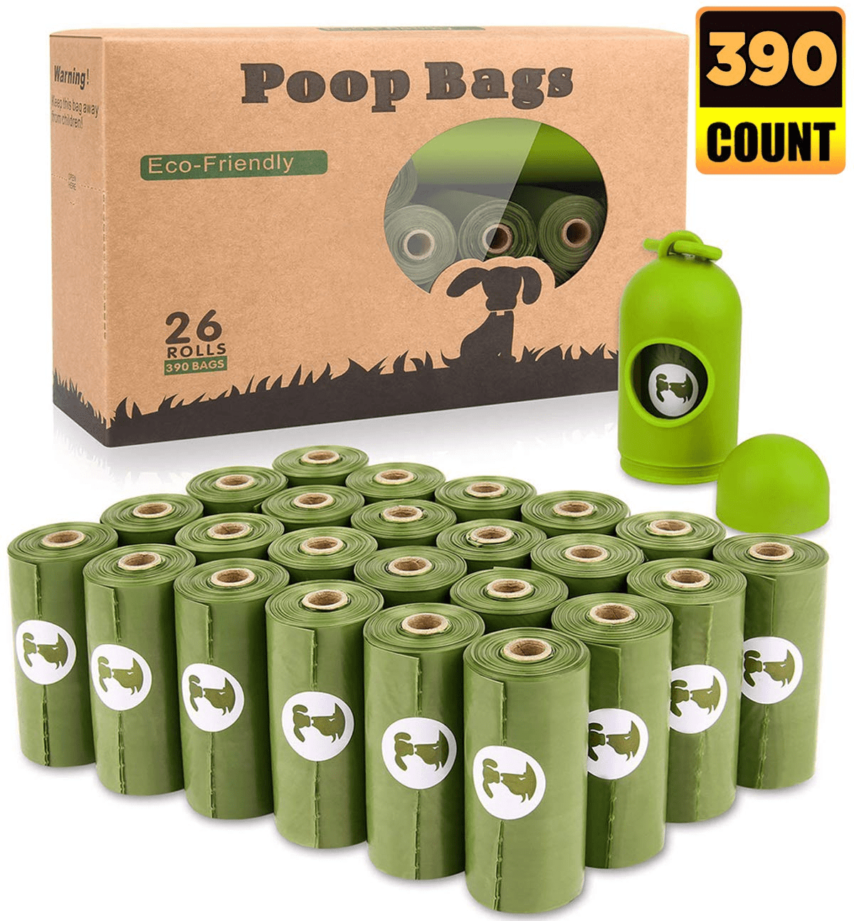 Eco-Friendly Biodegradable Dog Waste Bags, 26 Rolls (390 Counts) with ...