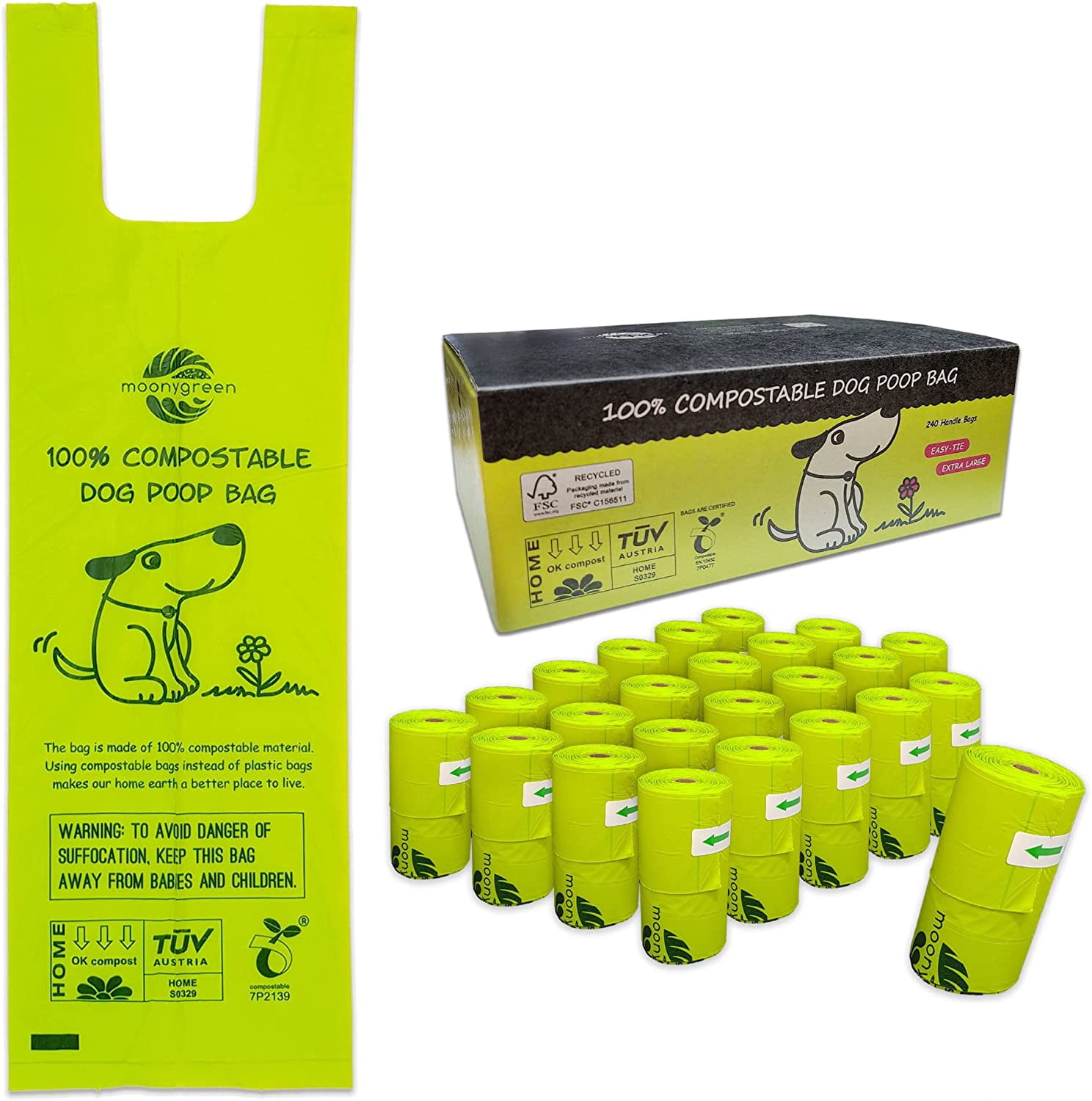 Dog Poop Bag with Handles, Compostable Pet Waste Bags, Easy-Tie ...