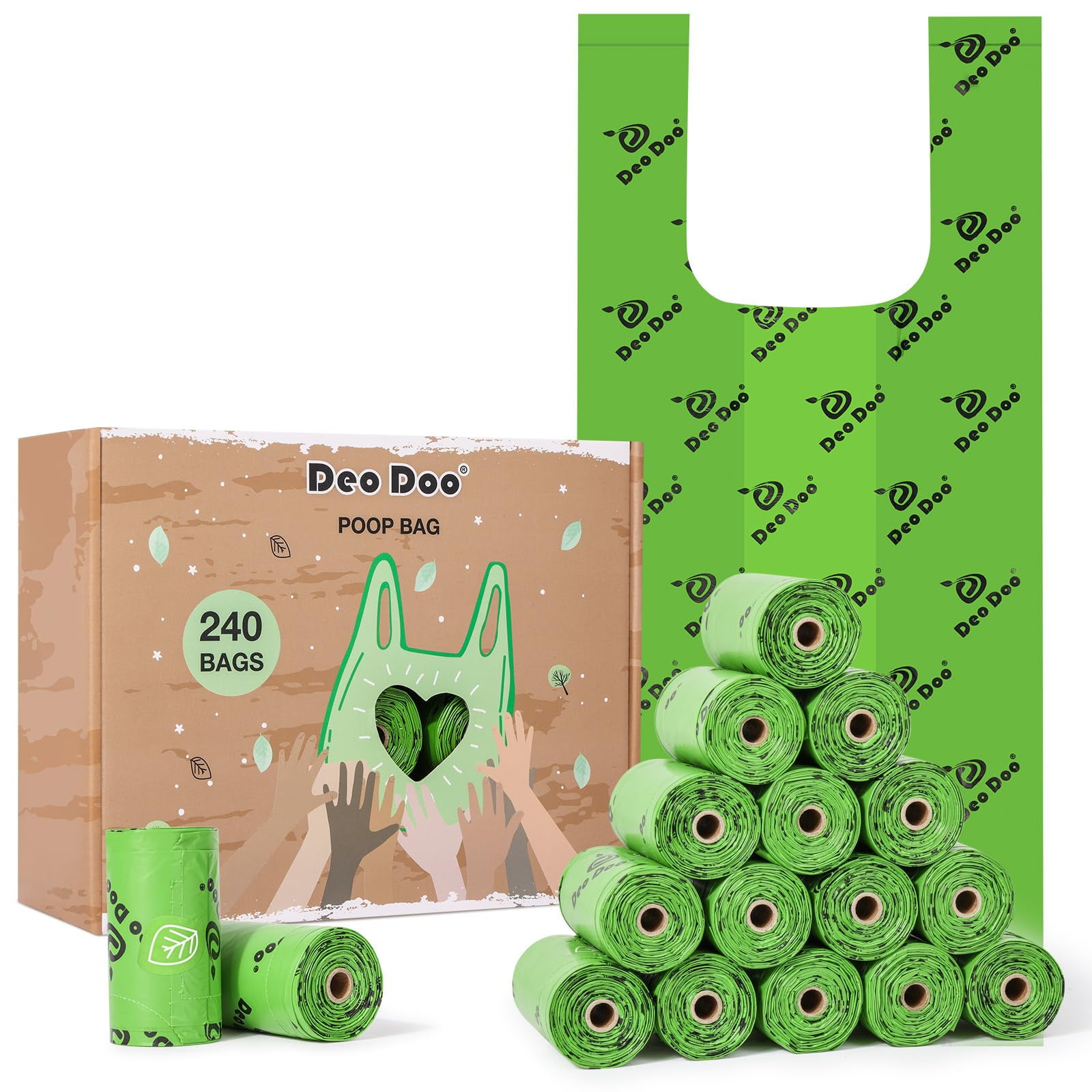 Dog Poop Bags with Handles 20 AIS1 Rolls 240 Counts Big Sizes Leak ...