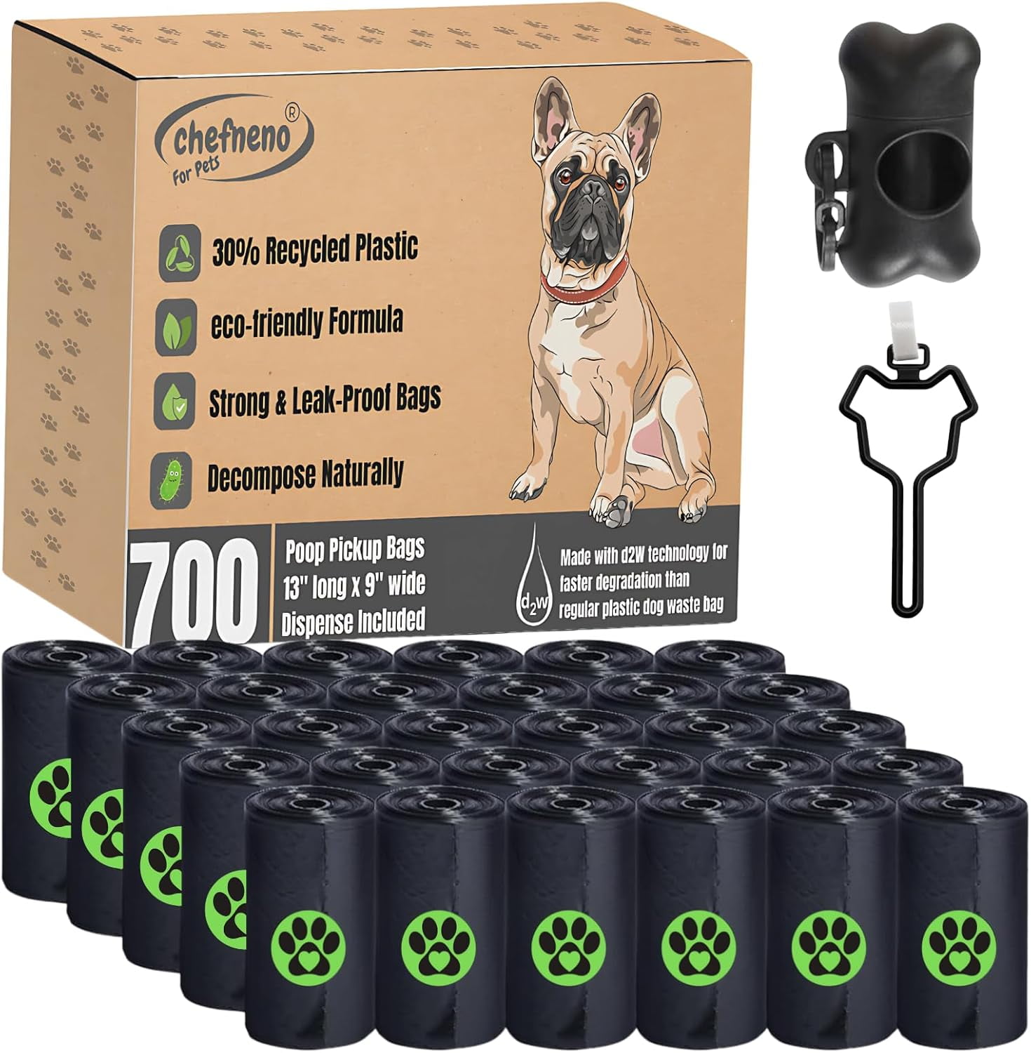 Dog Poop Biodegradable Black Bags with Dispenser (700 Bags) Eco ...