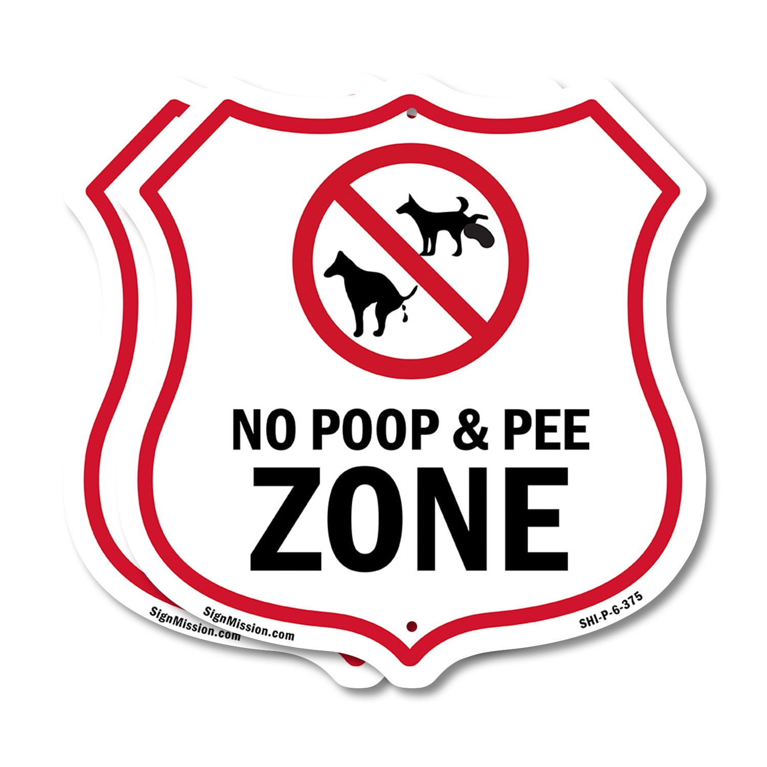 Dog Poop Shield Sign No Poop & Pee Zone (2 Pack) 6 inch X 6 inch Shield ...