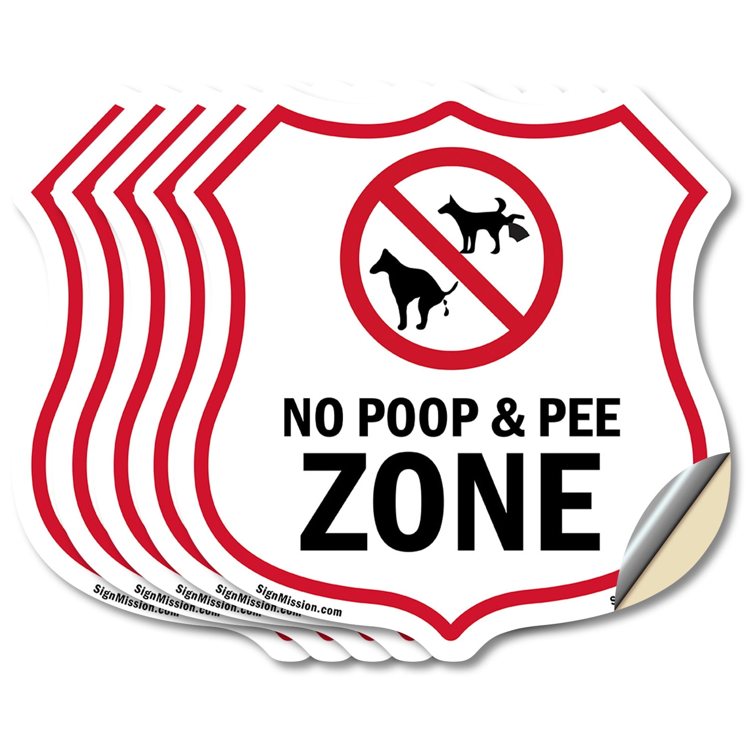 Dog Poop Shield Sign No Poop & Pee Zone (5 Pack) 4 inch X 4 inch Shield ...