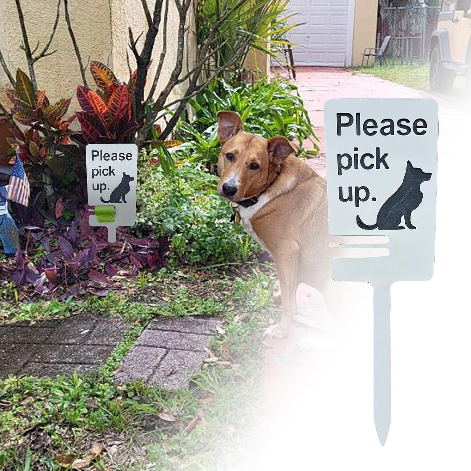 Dog Poop Sign with Bag Holder, Funny Design Pick up Your Dogs Poop Yard ...