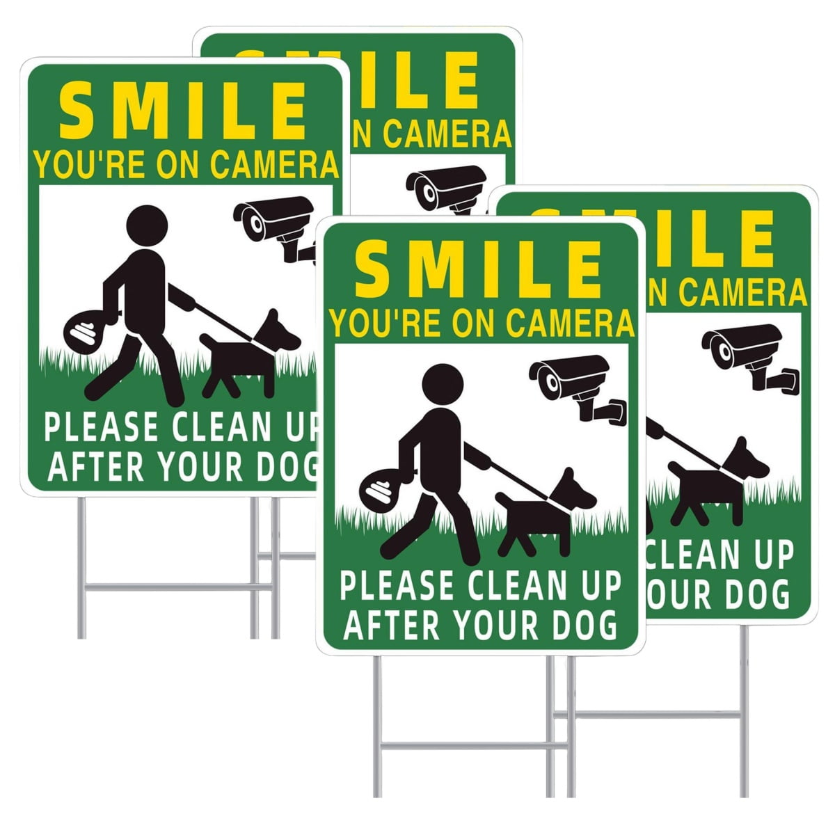 Dog Poop Signs for Lawn , Double-Sided H-Stake Metal Stakes Smile Your ...