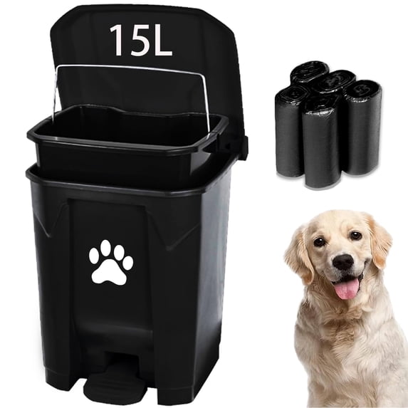 Dog Poop Trash Can Outdoors Pet Waste Station with Lid, 15L, Pedal ...