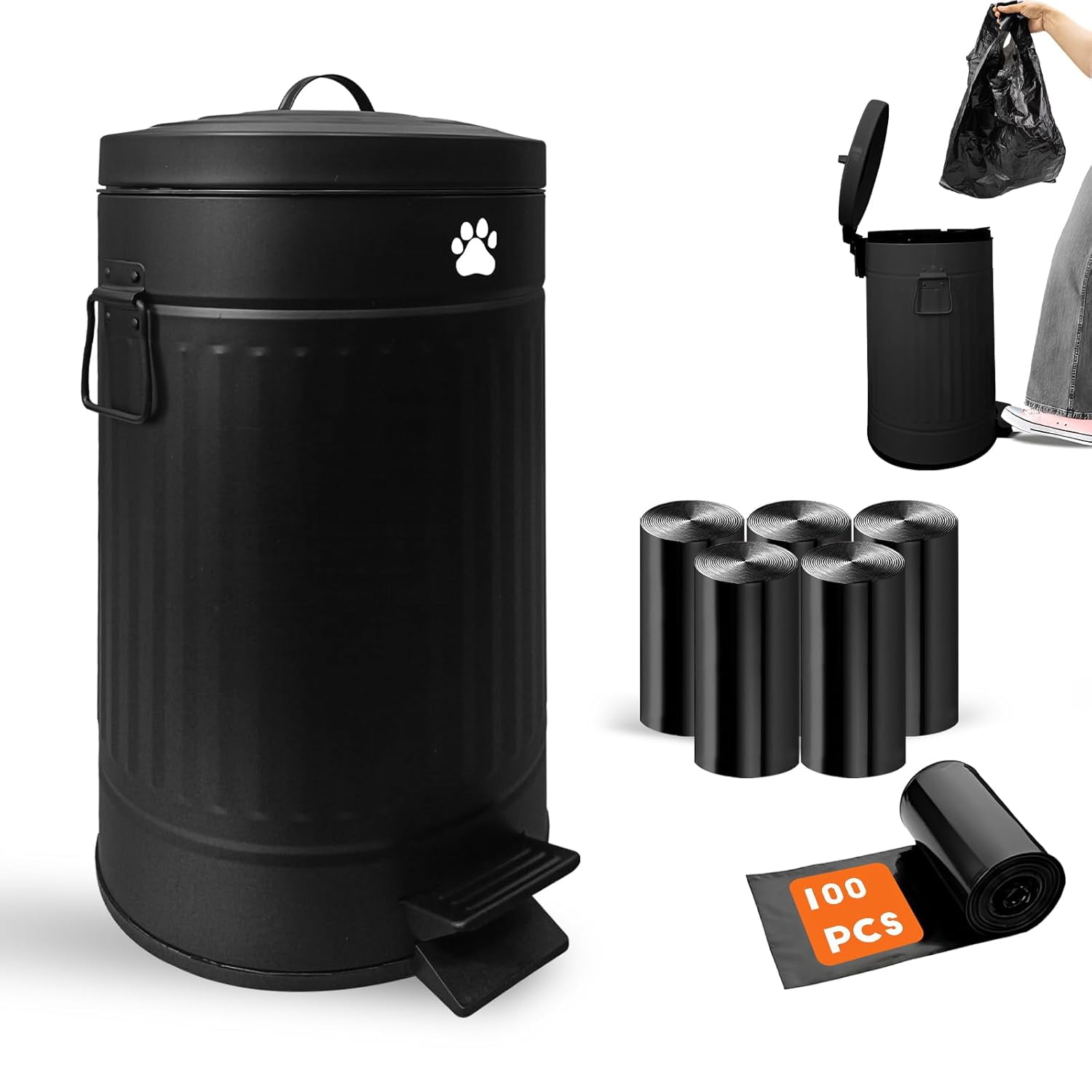 Dog Poop Trash Can Outside, 12 L Metal Dog Waste Trash Can with Lid ...