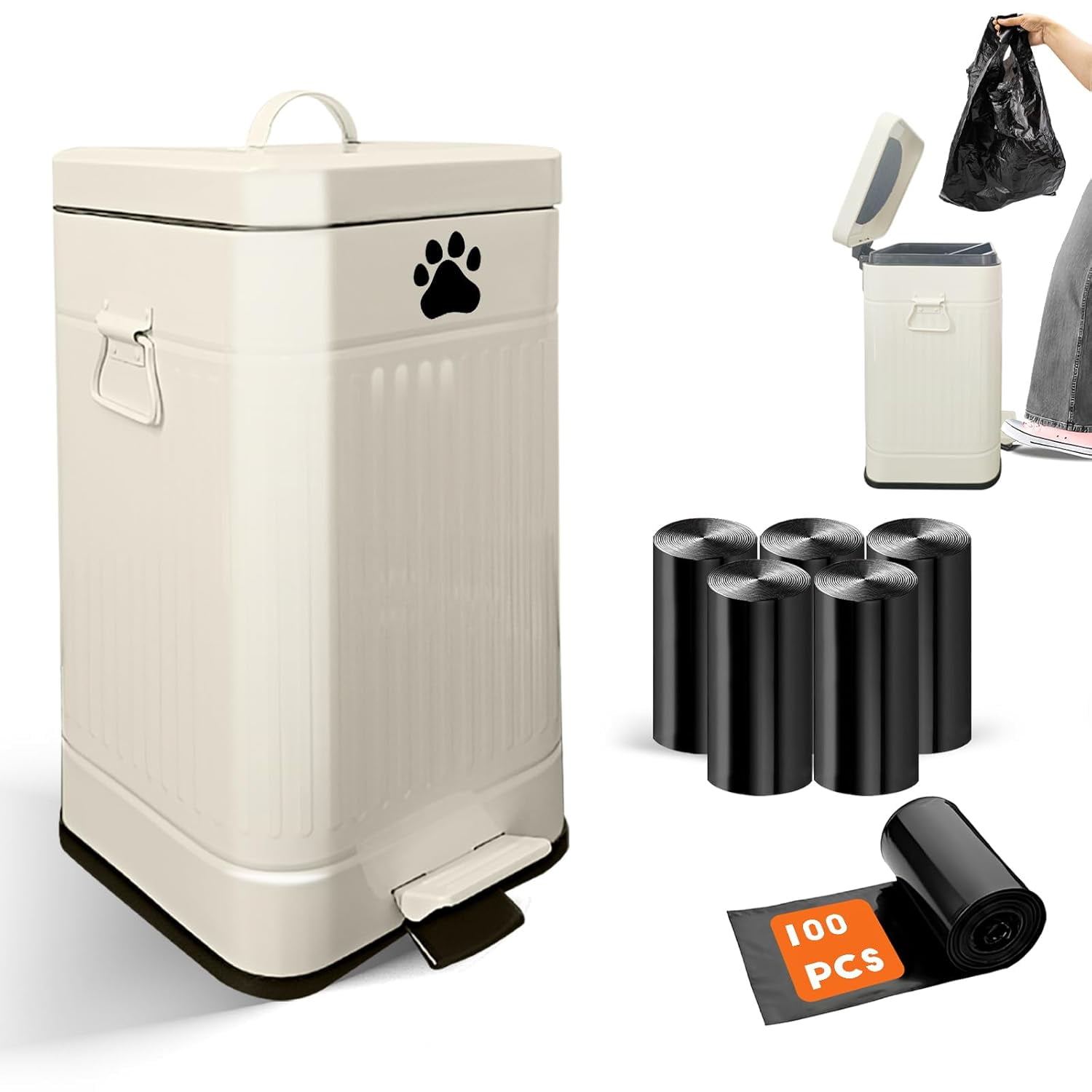 Dog Poop Trash Can Outside, 12 L Metal Dog Waste Trash Can with Lid ...