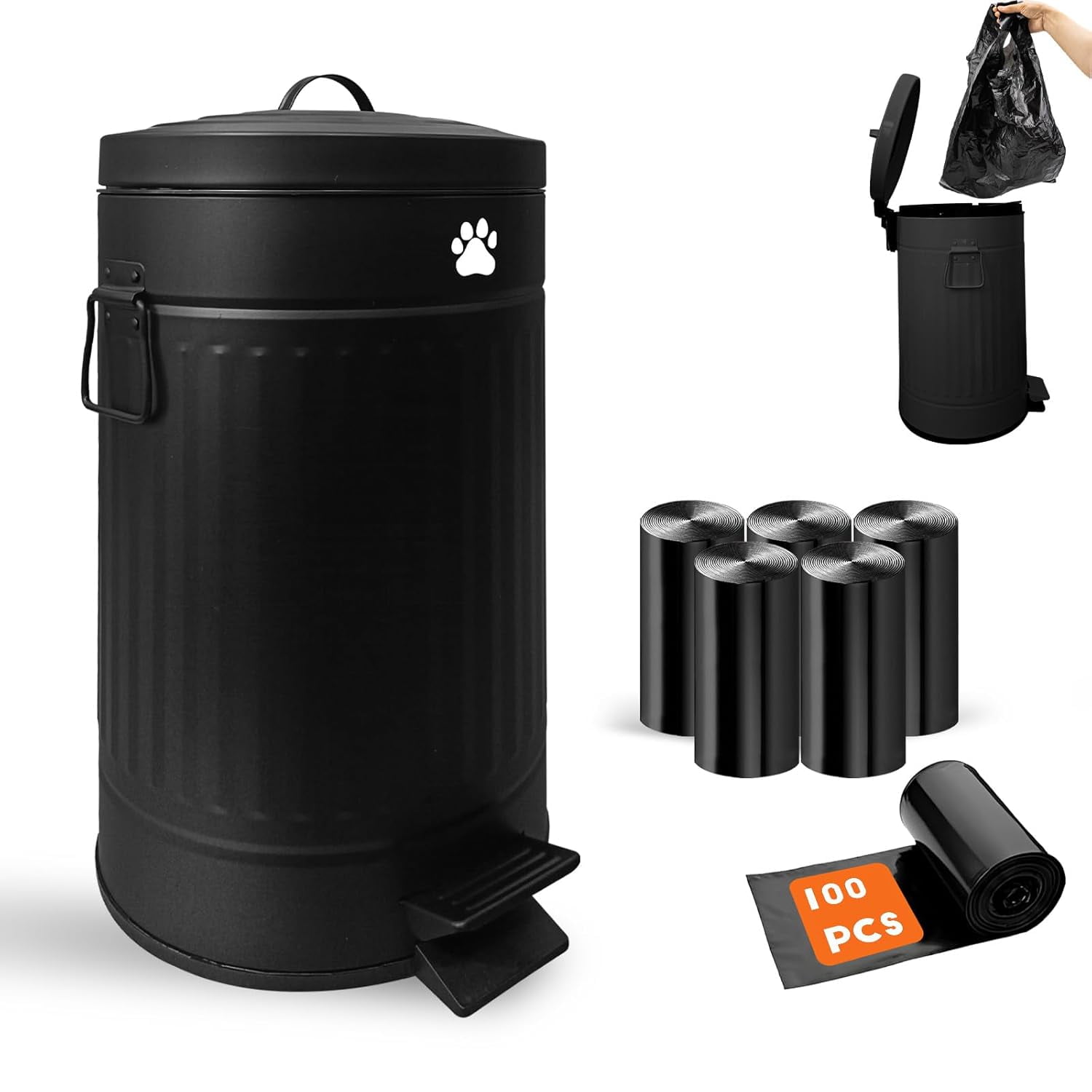 Dog Poop Trash Can Outside, 12L/3.1Gal Dog Waste Trash Can with Foot ...