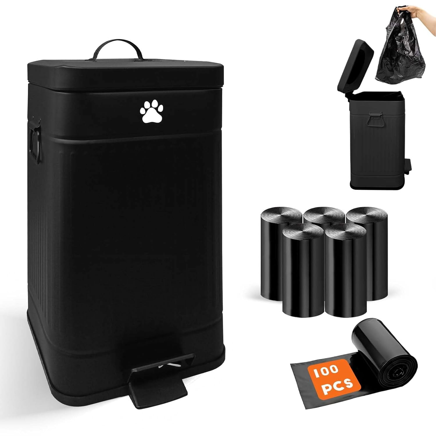 Dog Poop Trash Can Outside, 12L/3.1Gal Metal Outdoor Trash Can with Lid ...