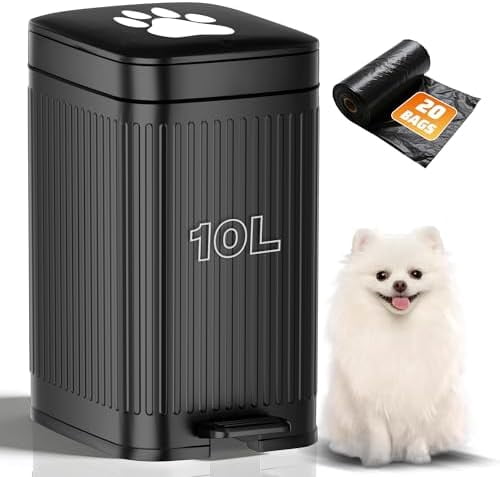 Dog Poop Trash Can Outside, 2.7Gal Dog Waste Trash Can with Lid, Foot ...