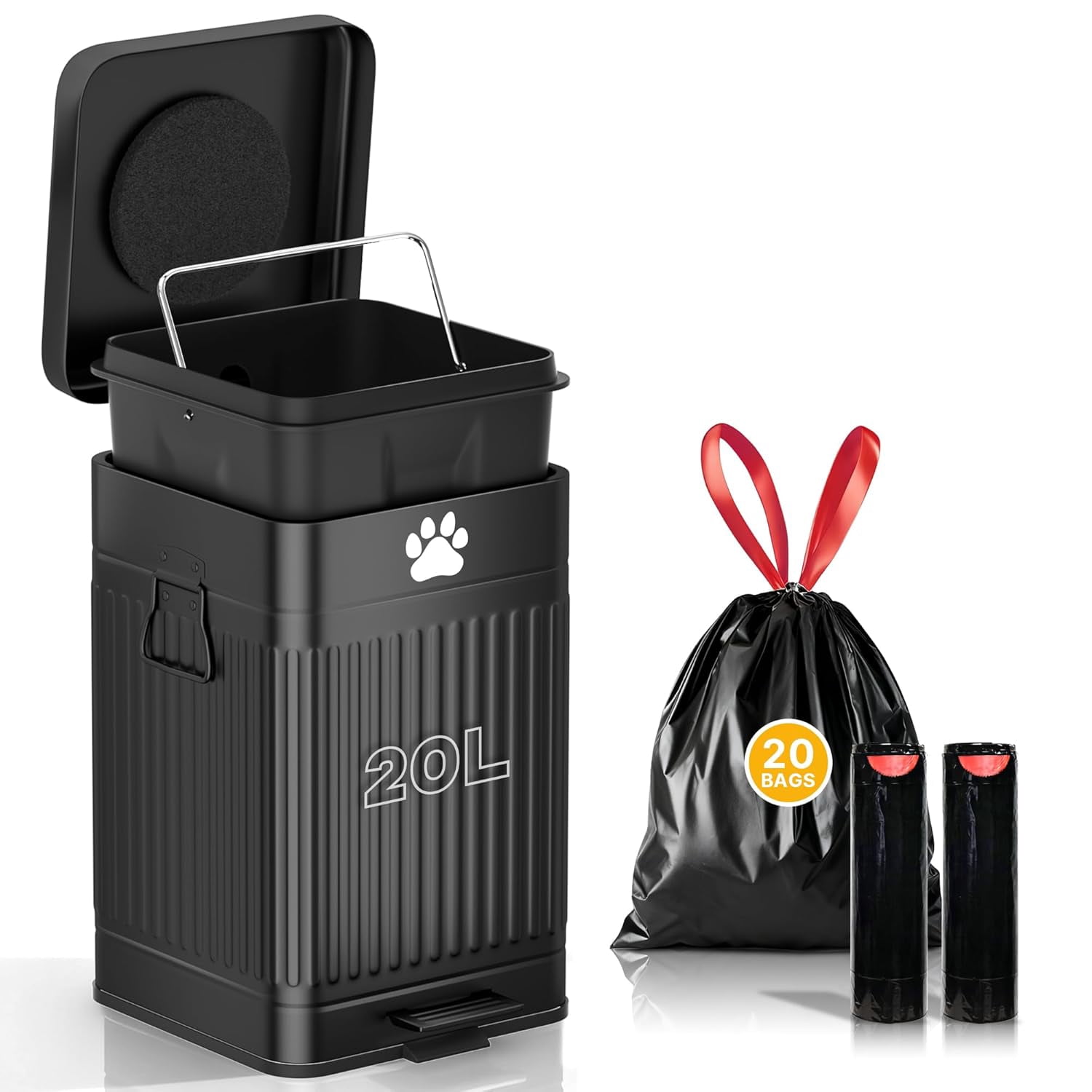 Dog Poop Trash Can Outside, 20L/5Gal Metal Outdoor Trash Can with Lid ...